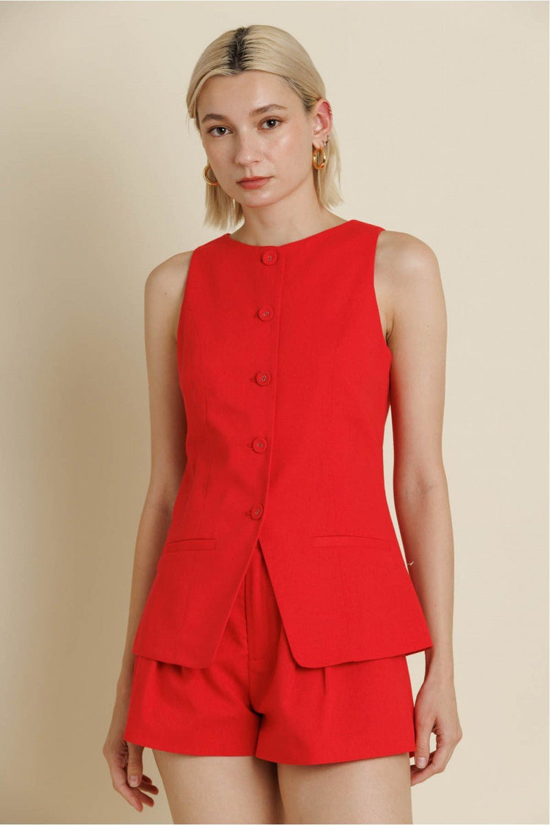 Cherry Red Linen Sleeveless Vest – MISRED
