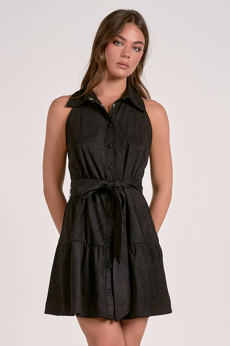 Black Button Front Mini Dress – MISRED