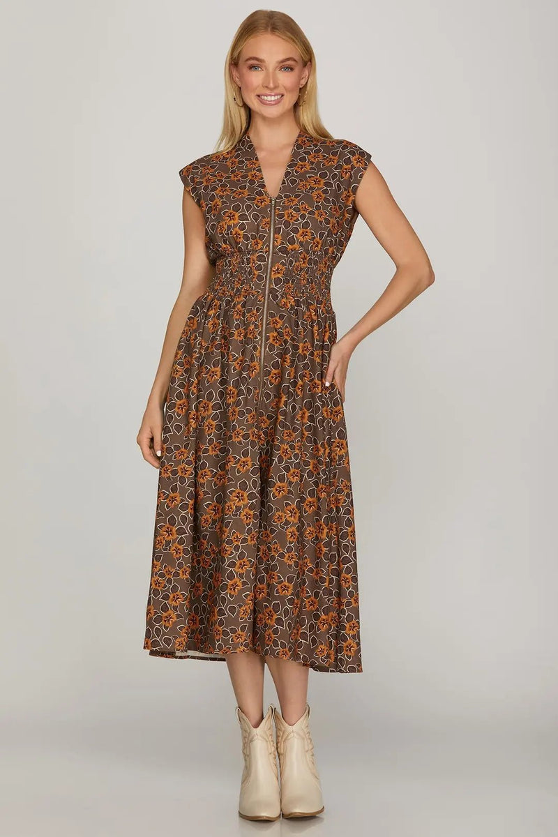 Zip Front Floral Midi Dress – MISRED